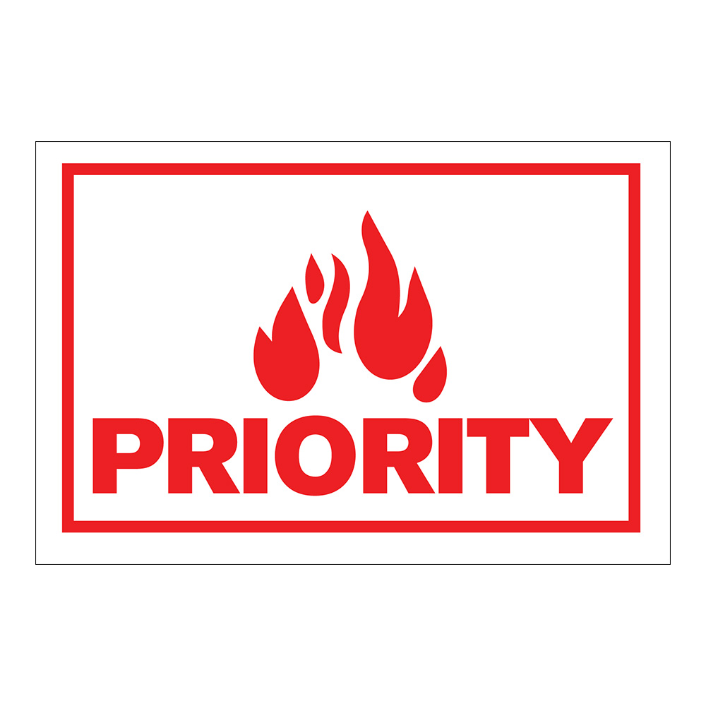 "Priority" Horizontal Rectangular Paper Label with Symbol & Red Border ...
