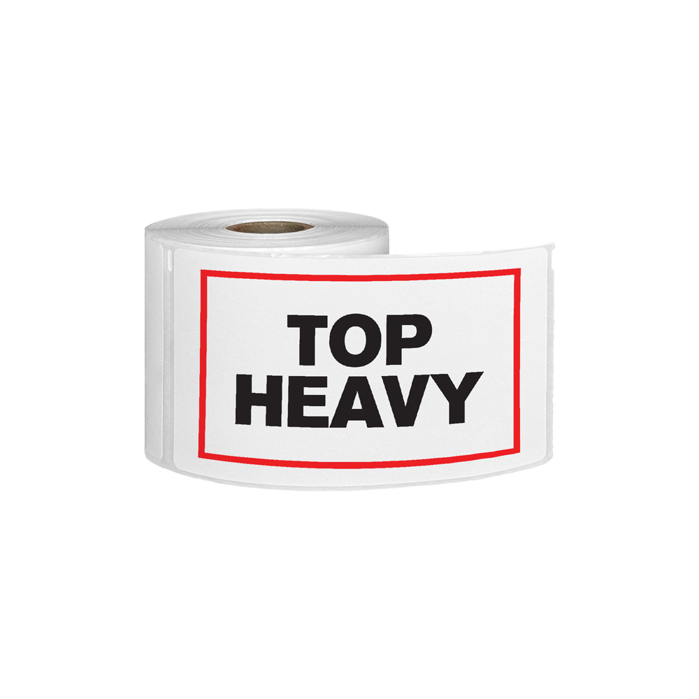"Top Heavy" Horizontal Rectangular Paper Label with Red Border - 3" x 5 ...
