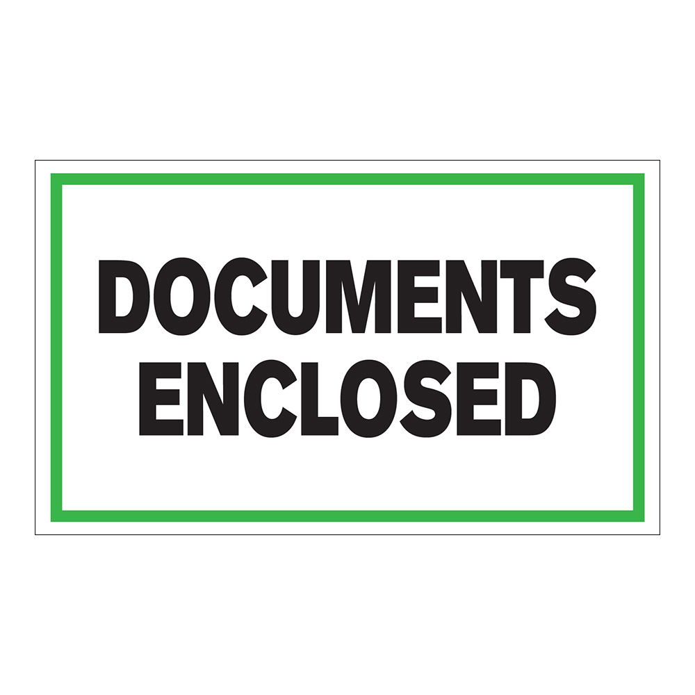 "Documents Enclosed" Horizontal Rectangular Paper Label with Green ...