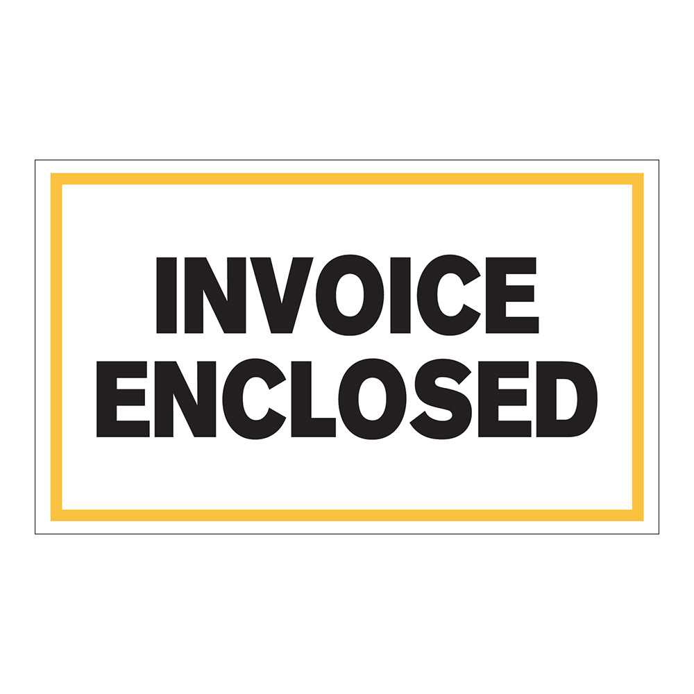 "Invoice Enclosed" Horizontal Rectangular Paper Label with Yellow ...