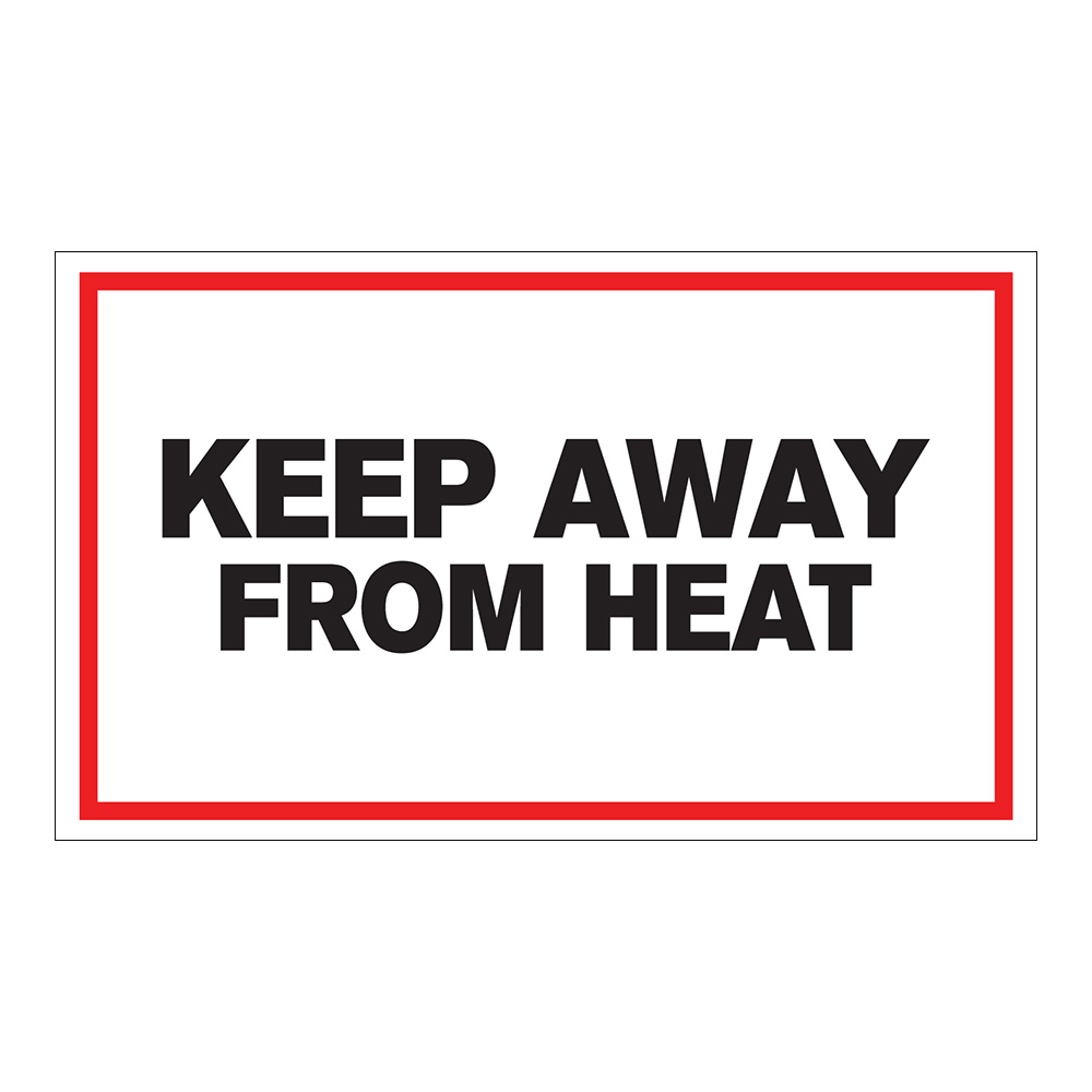 "Keep Away from Heat" Horizontal Rectangular Paper Label with Red ...
