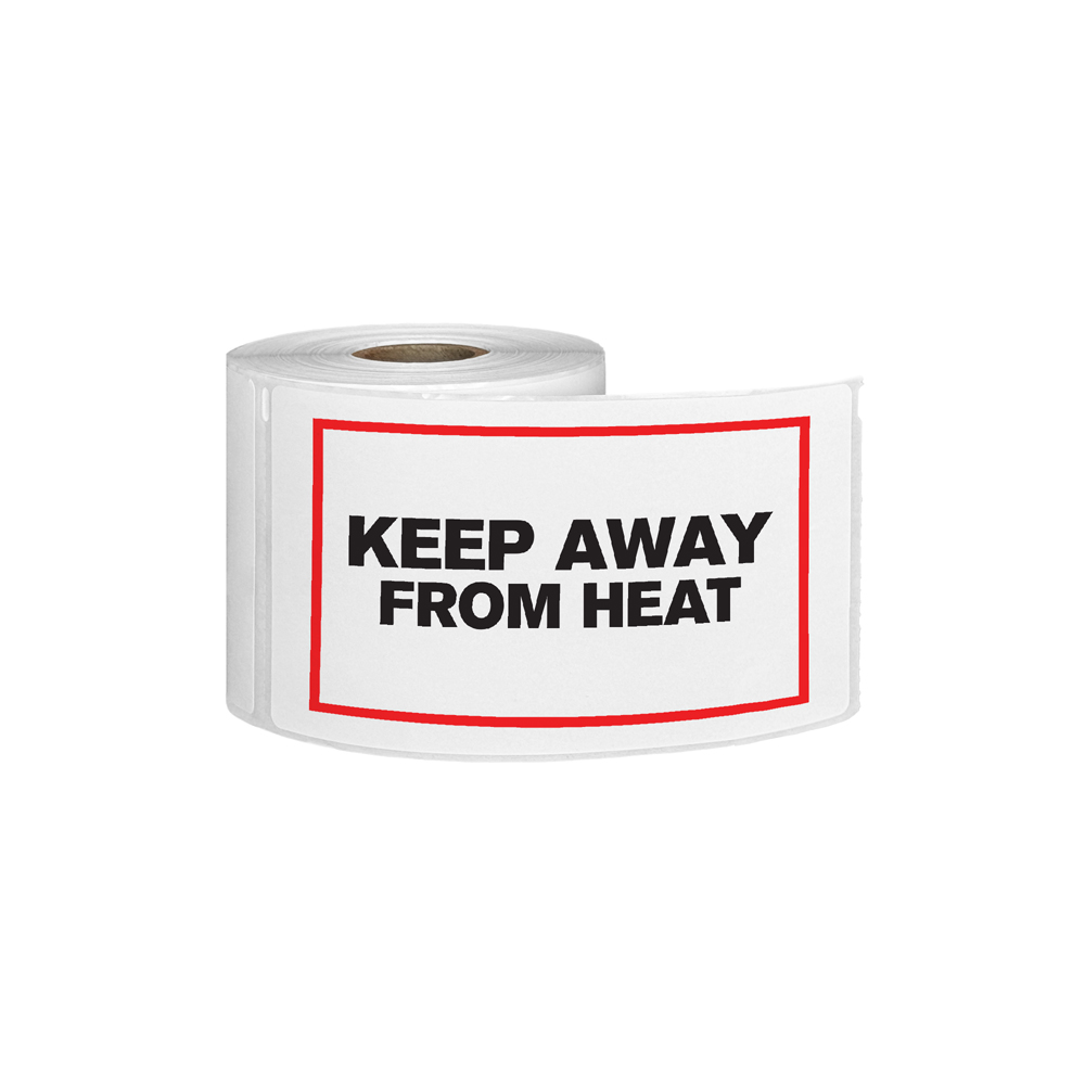 "Keep Away from Heat" Horizontal Rectangular Paper Label with Red ...