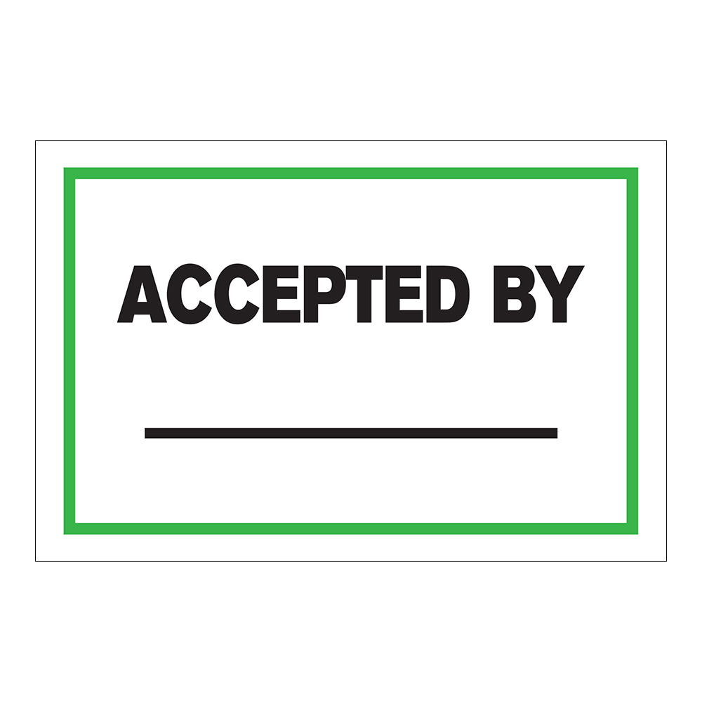 "Accepted By ____" Horizontal Rectangular Paper Write-On Label with ...
