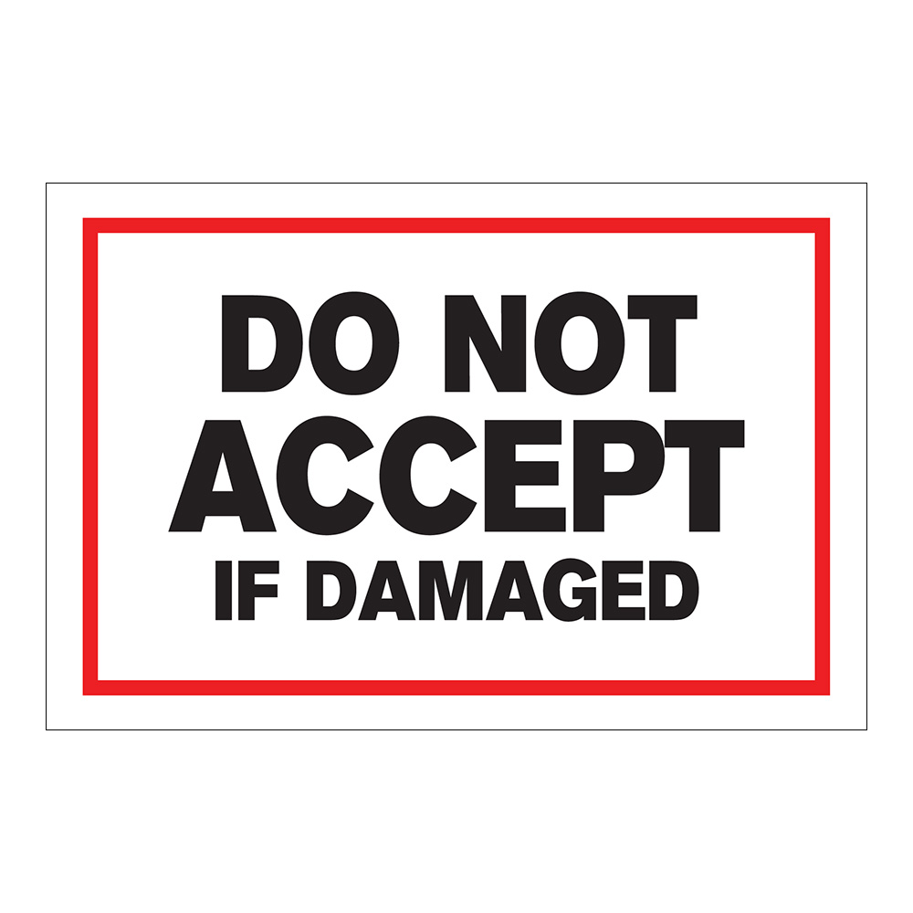 "Do Not Accept if Damaged" Horizontal Rectangular Paper Label with Red ...