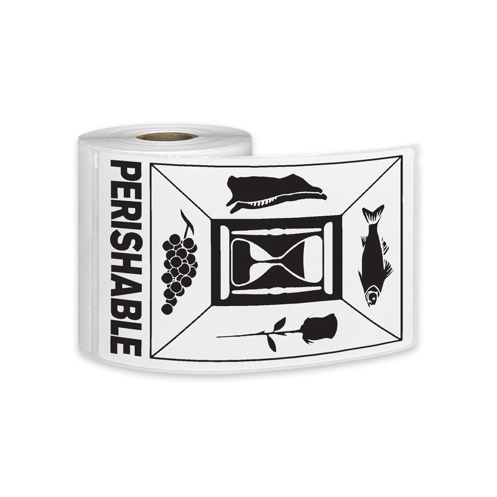 "Perishable" Vertical Rectangular Paper Label with Symbol & Black Font ...