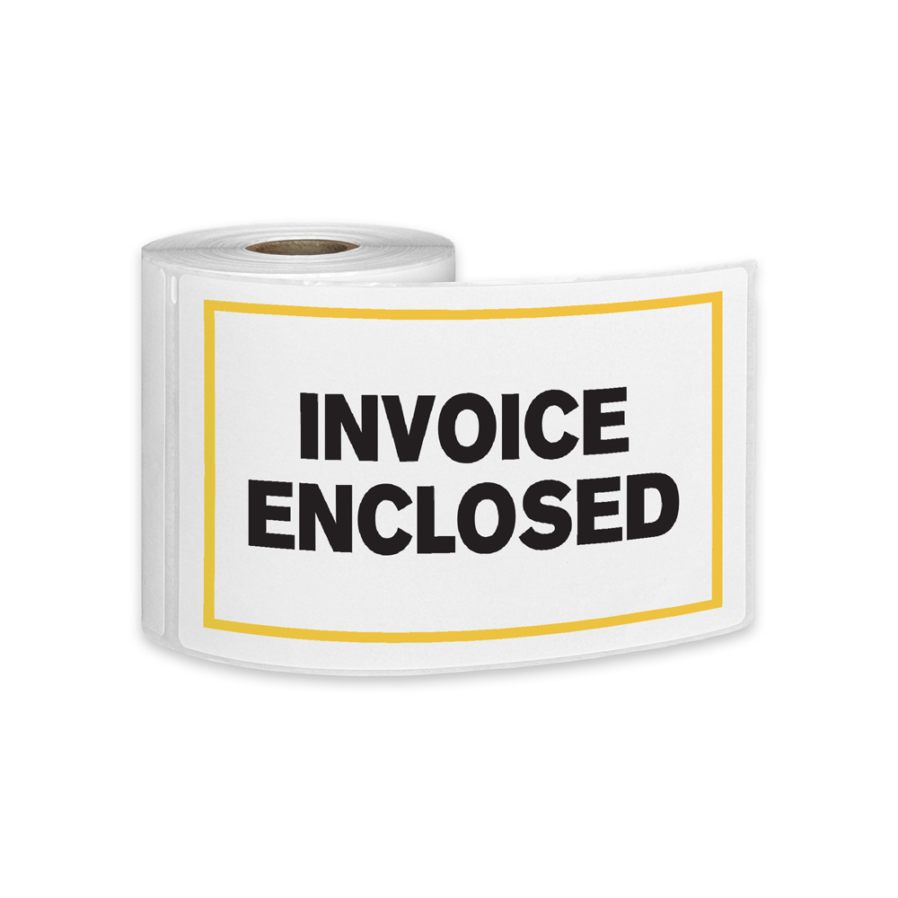 "Invoice Enclosed" Horizontal Rectangular Paper Label with Yellow ...