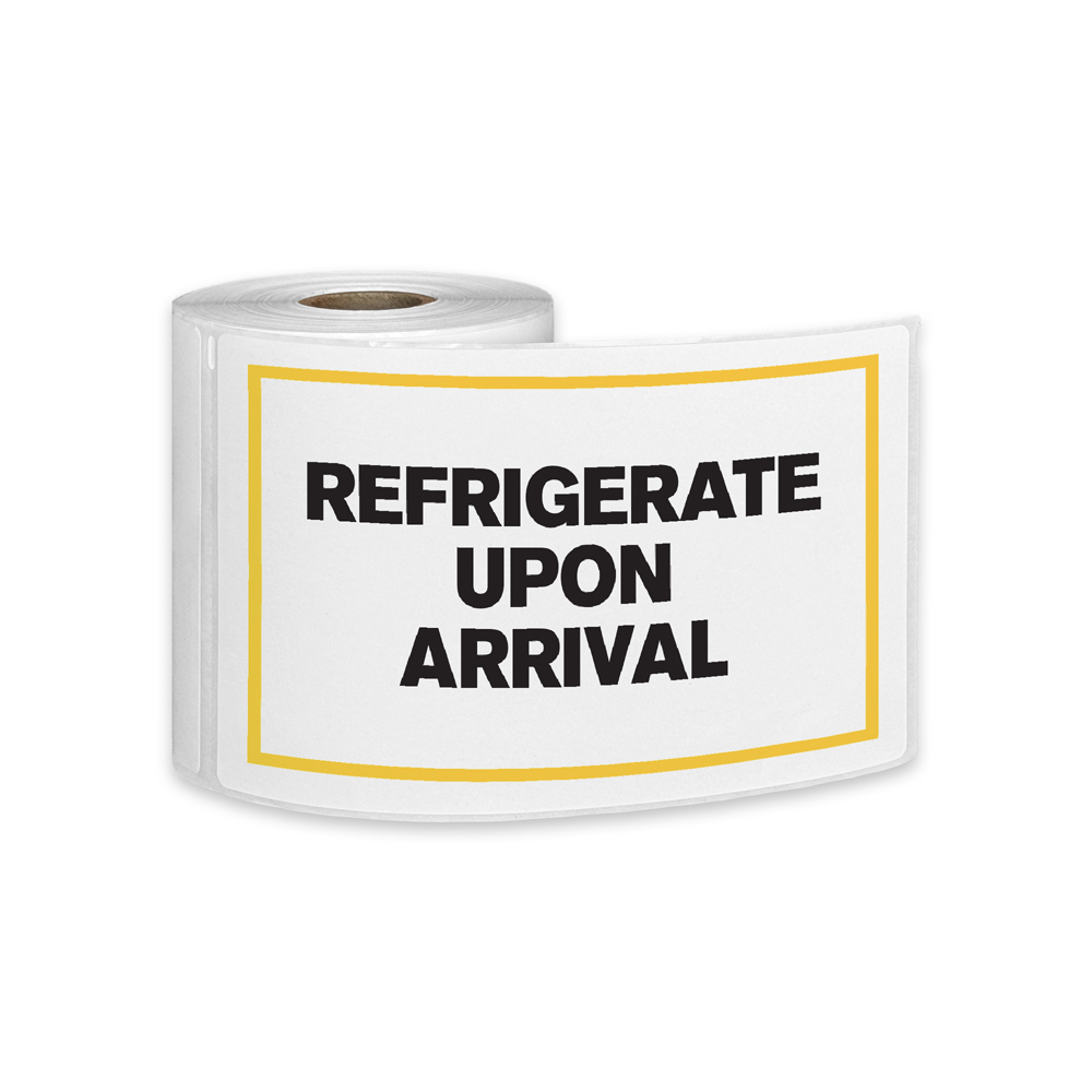 "Refrigerate Upon Arrival" Horizontal Rectangular Paper Label with ...