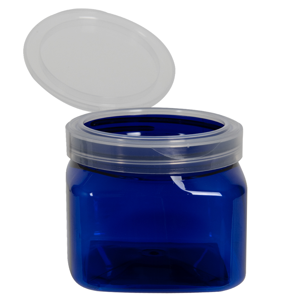 8 oz. Cobalt Blue PET Firenze Square Jar with 70/400 Natural Snap-Top ...