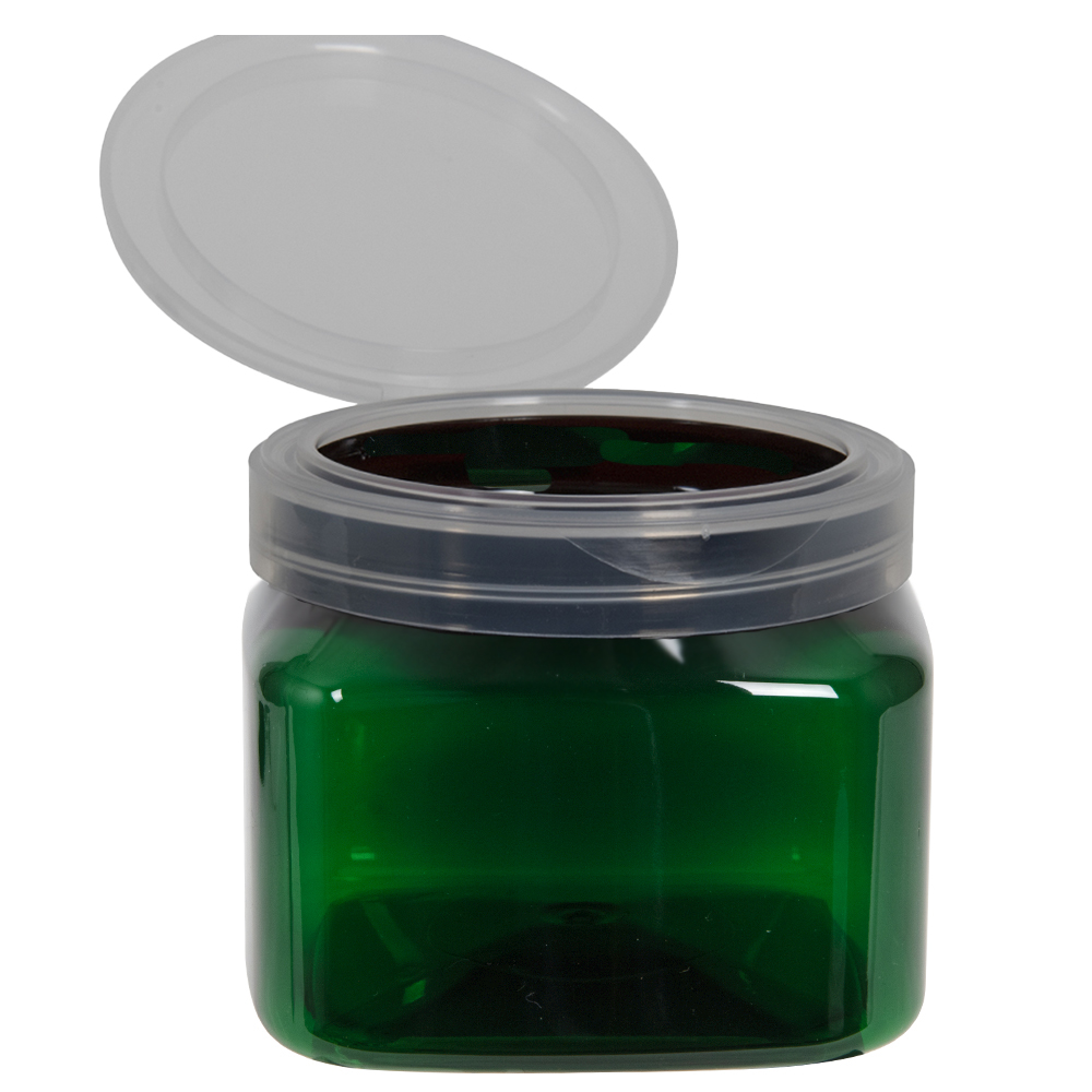 4 oz. Dark Green PET Firenze Square Jar with 70/400 Natural Snap-Top ...