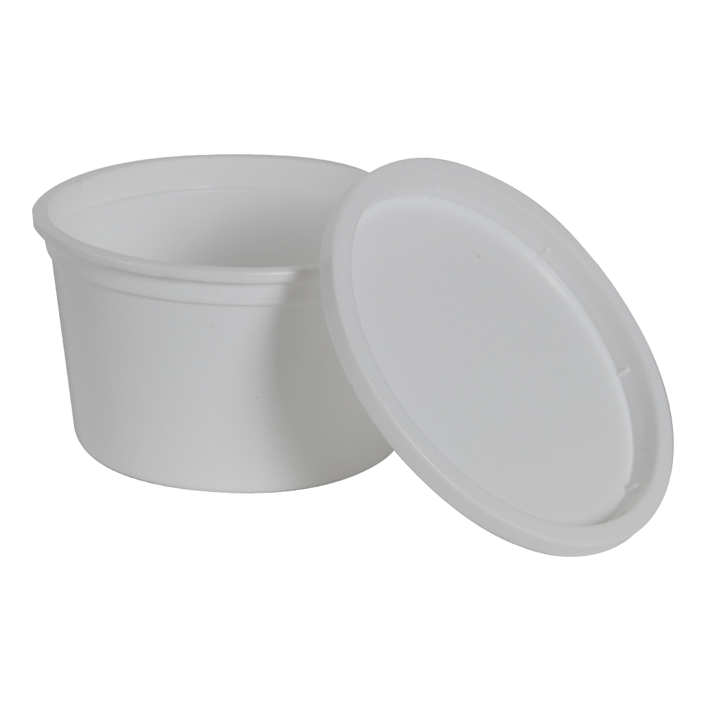 8 oz. White HDPE Short Round Multi-Purpose Container with Snap-On Lid ...