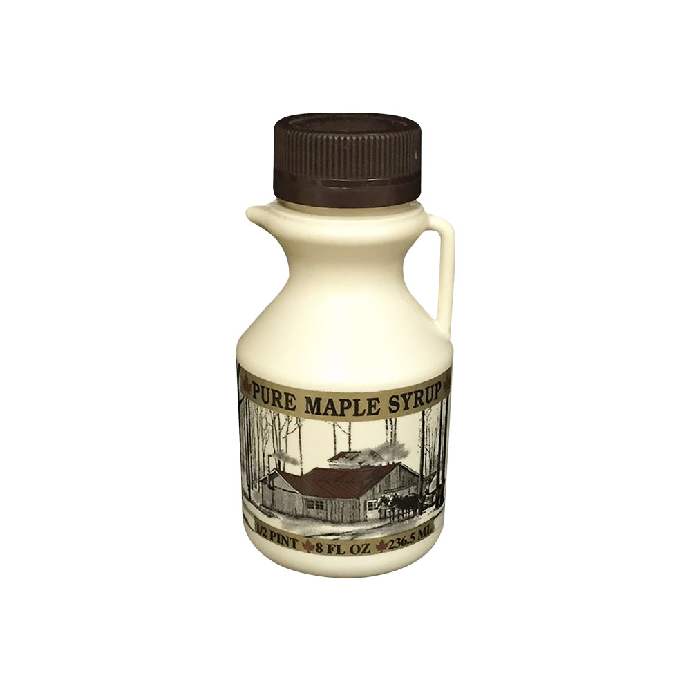 1/2 Pint (8 oz.) Tan HDPE Printed Cruchon Round Maple Syrup Jug with ...