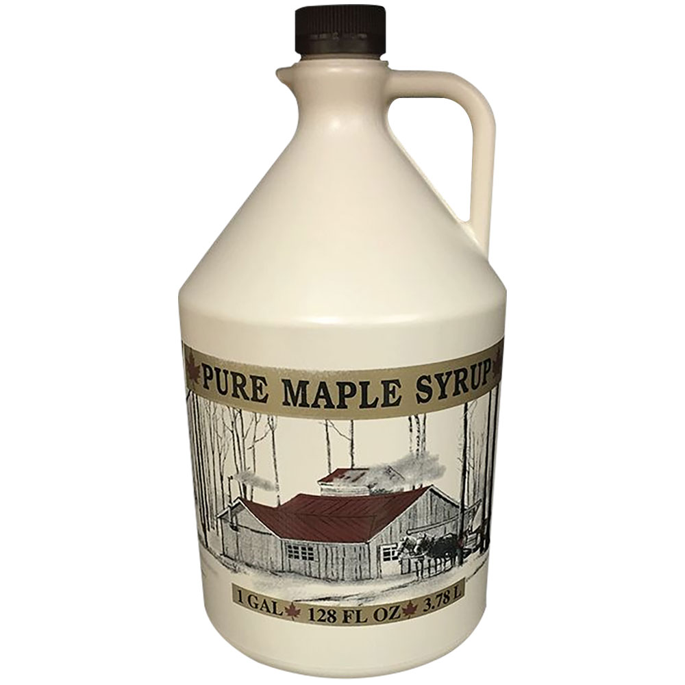 1 Gallon (128 oz.) Tan HDPE Printed Cruchon Round Maple Syrup Jug with ...