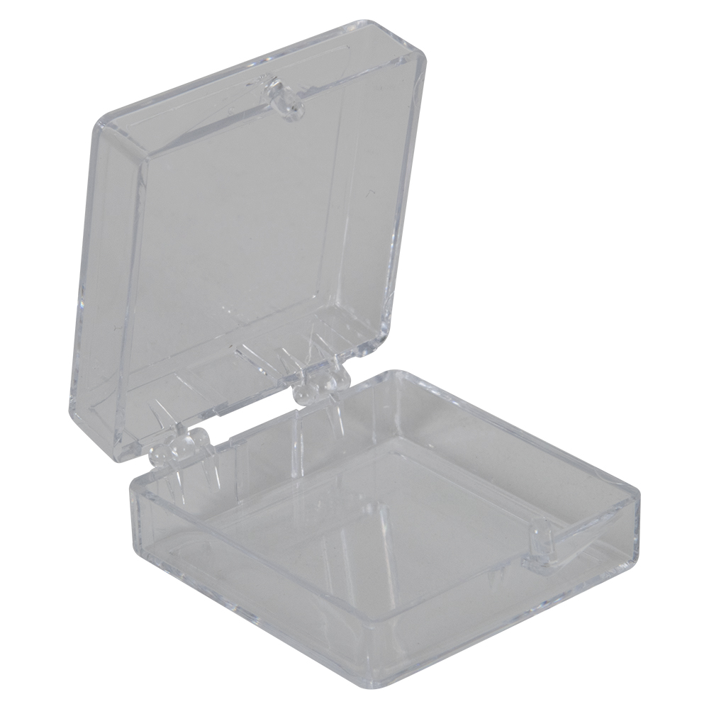 Clear Polystyrene Hinged Box - 1-1/4" L x 1-1/4" W x 1/2" Hgt. (Case of 1000) | U.S. Plastic Corp.