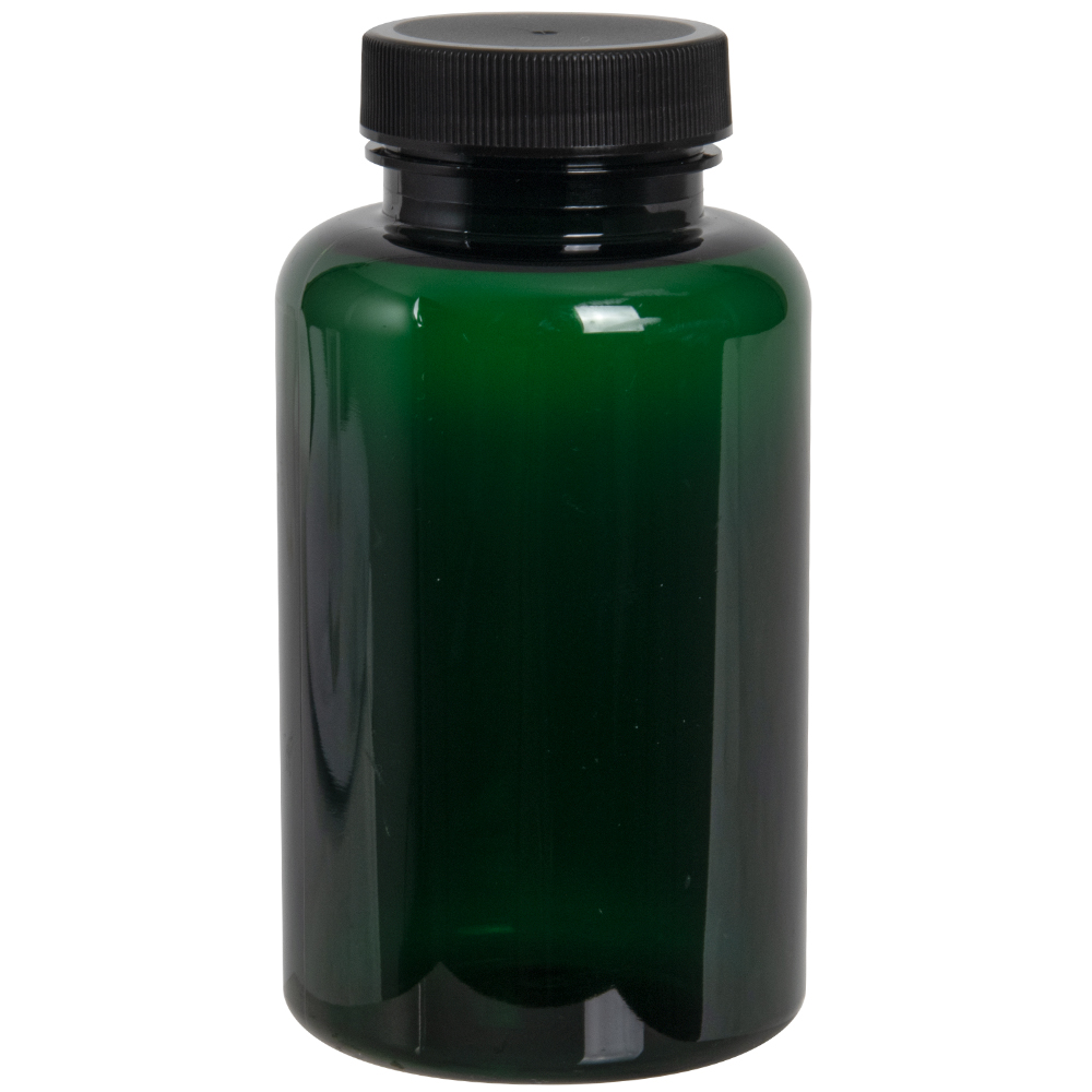 200cc Dark Green PET Packer Bottle with 38/400 Black Ribbed Cap with ...