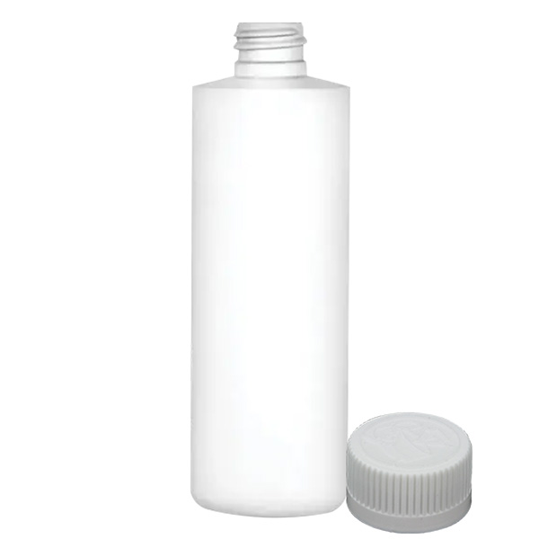 8 oz. White LDPE Cylindrical Bottle with 24/410 White Ribbed CRC Cap ...