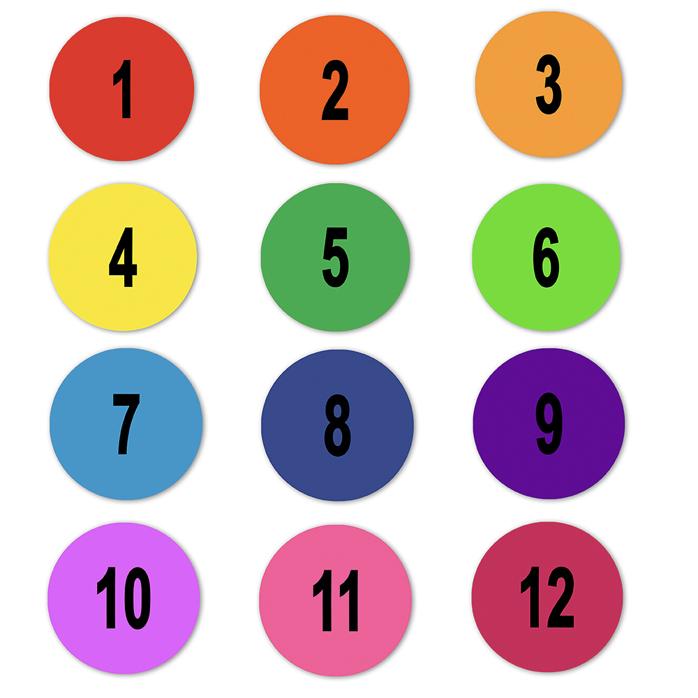 Numbers "1-12" Round Paper Labels | U.S. Plastic Corp.