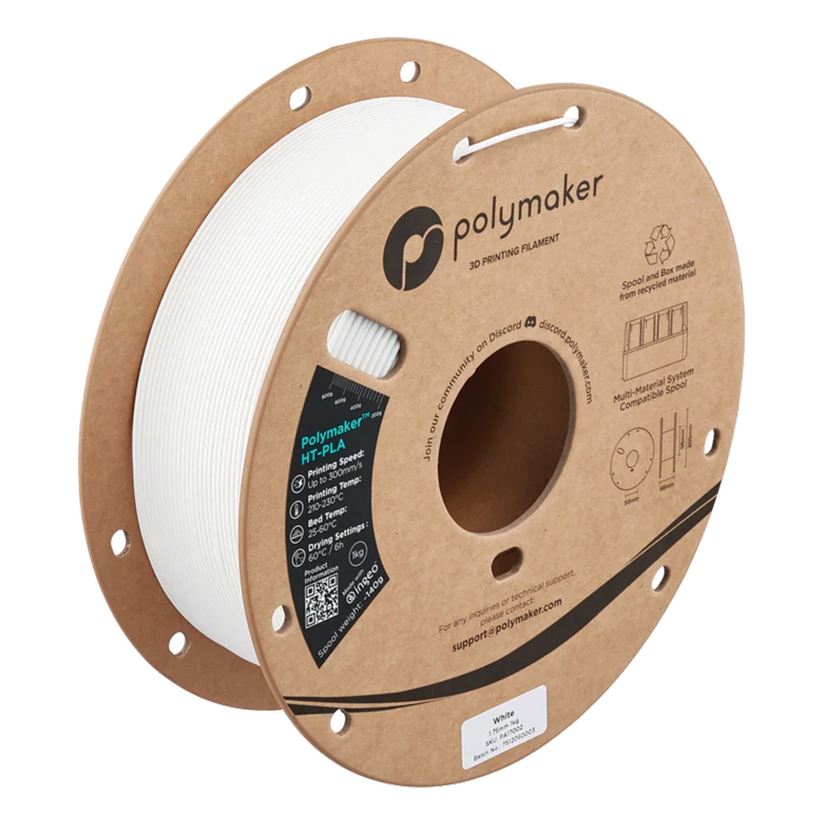 1.75mm Dia. White Polymaker™ HT-PLA High-Temperature 3D Printing ...