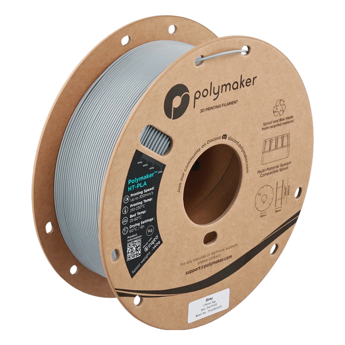 1.75mm Dia. Gray Polymaker™ HT-PLA High-Temperature 3D Printing ...