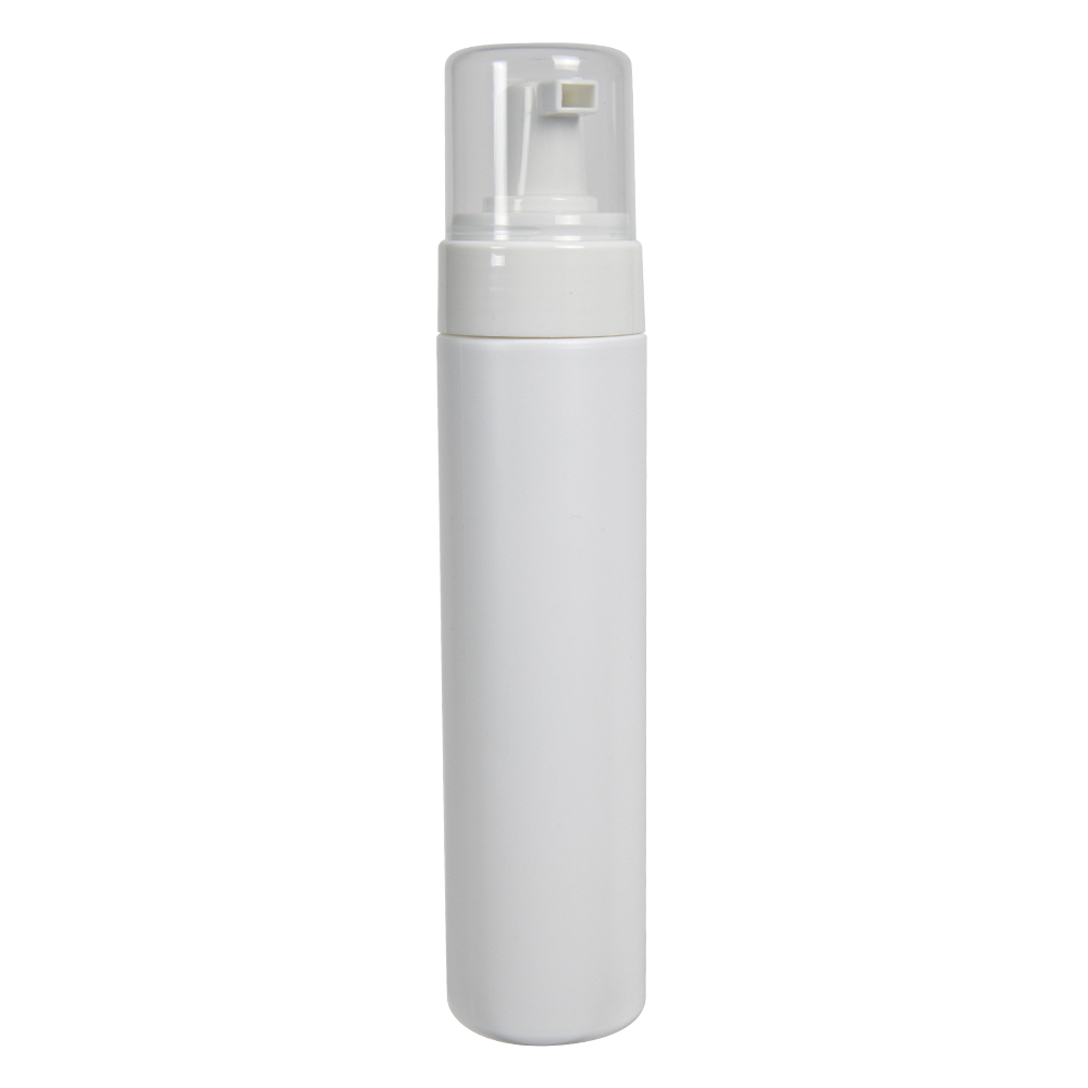 240mL White HDPE Foaming-Style Cylinder Bottle with 43mm White Polypropylene Dispensing Foaming ...