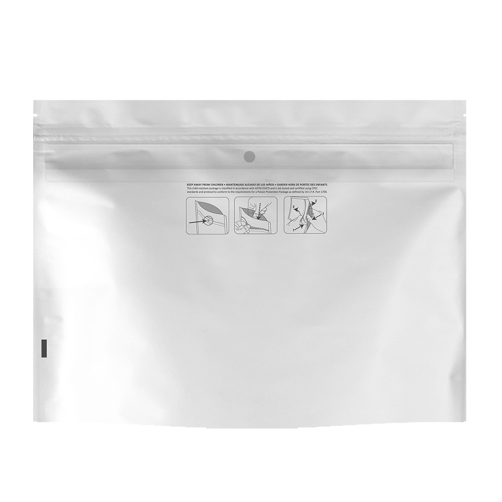 8" W x 6" L + 2.63" White Exit Child Resistant Bags | U.S. Plastic Corp.