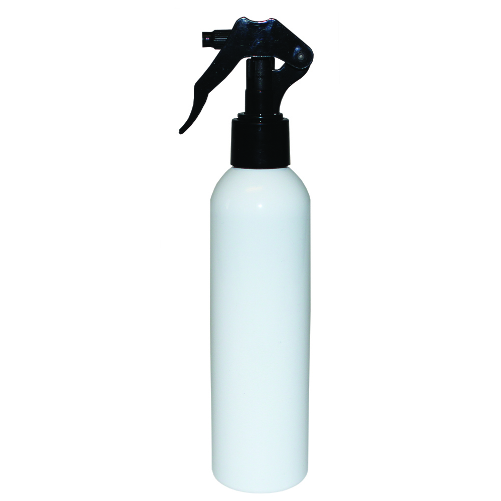 8 oz. White PET Bullet Spray Bottle with Black Polypropylene Micro ...