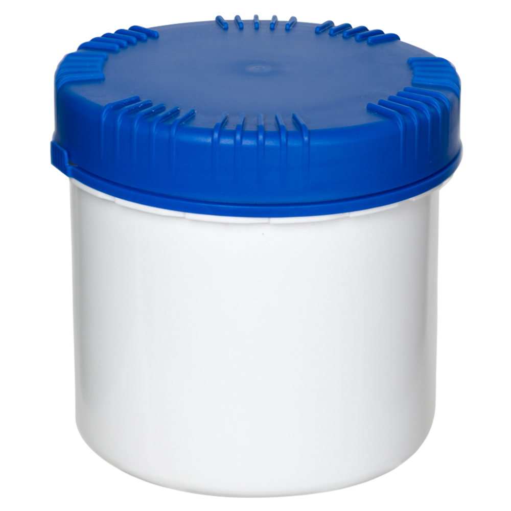 650mL White HDPE UN Rated Packo Round Jar with Blue Lid | U.S. Plastic ...