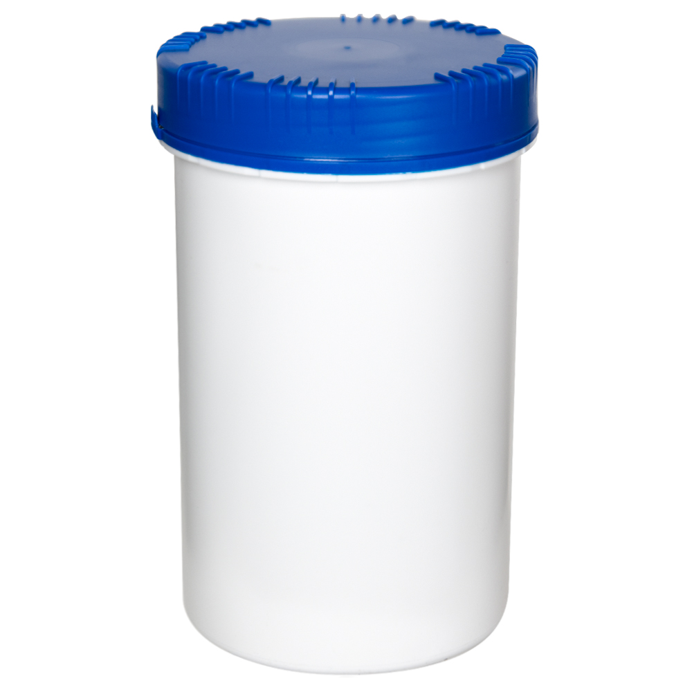 2000mL White HDPE UN Rated Packo Round Jar with Blue Lid | U.S. Plastic ...