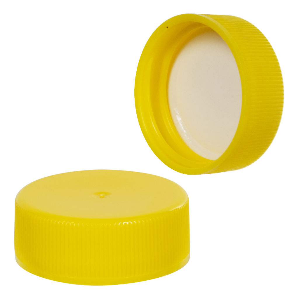 28/400 Yellow Ribbed Polypropylene Cap with F217 Liner | U.S. Plastic Corp.