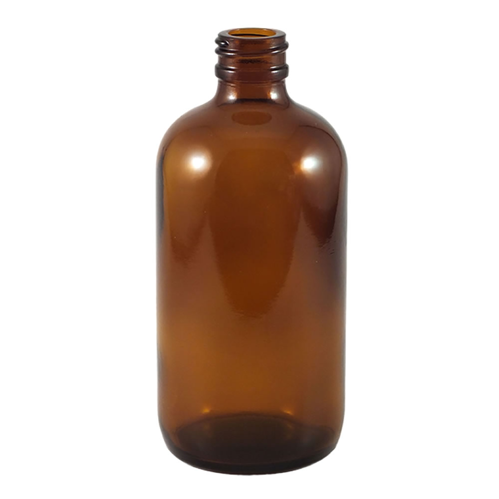 8 oz. Amber Glass Boston Round Bottle with 24/400 Neck (Cap Sold ...