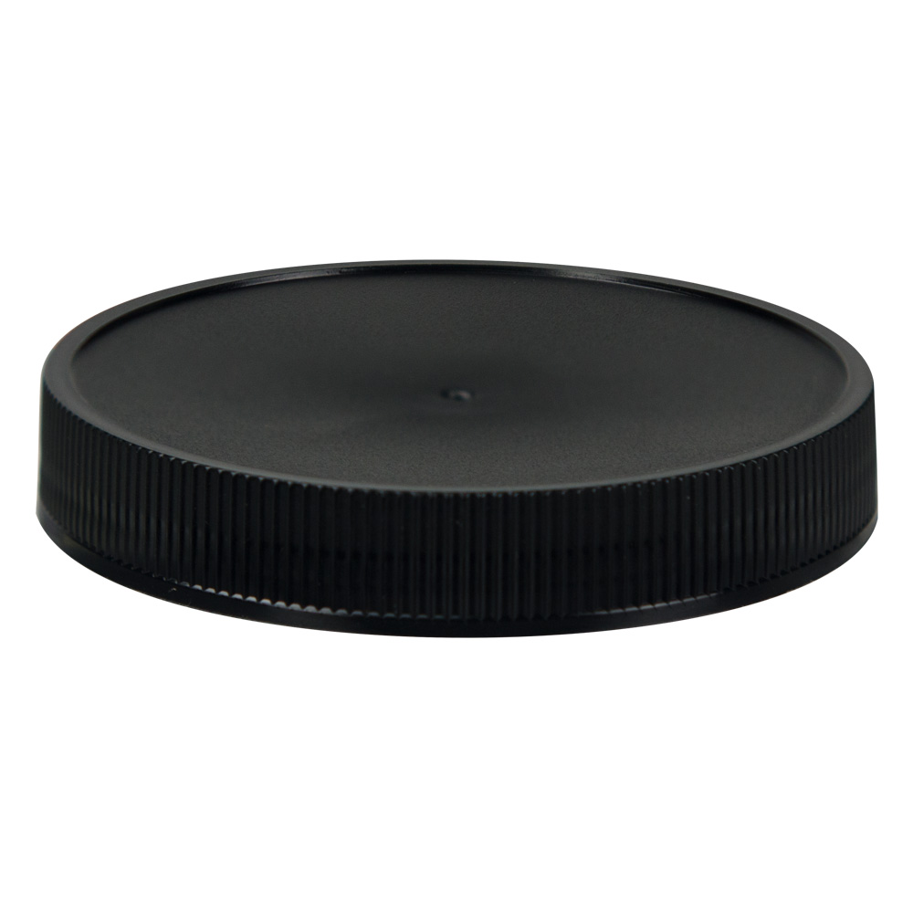 70/400 Black Polypropylene Deep Recessed Unlined Ribbed Cap | U.S. Plastic Corp.