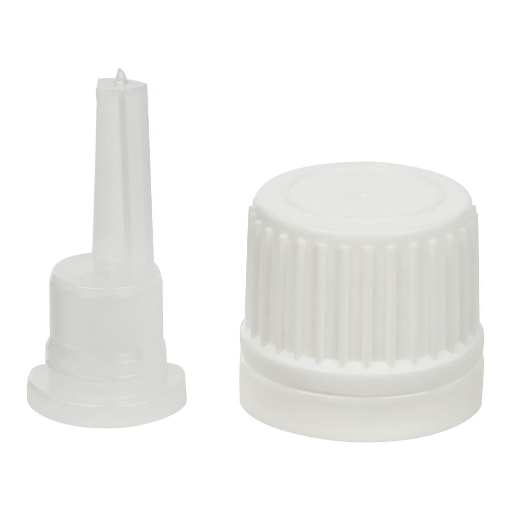 18mm White HDPE Tamper Evident Cap for EO Bottles with 0.039mL Orifice Reducer | U.S. Plastic Corp.