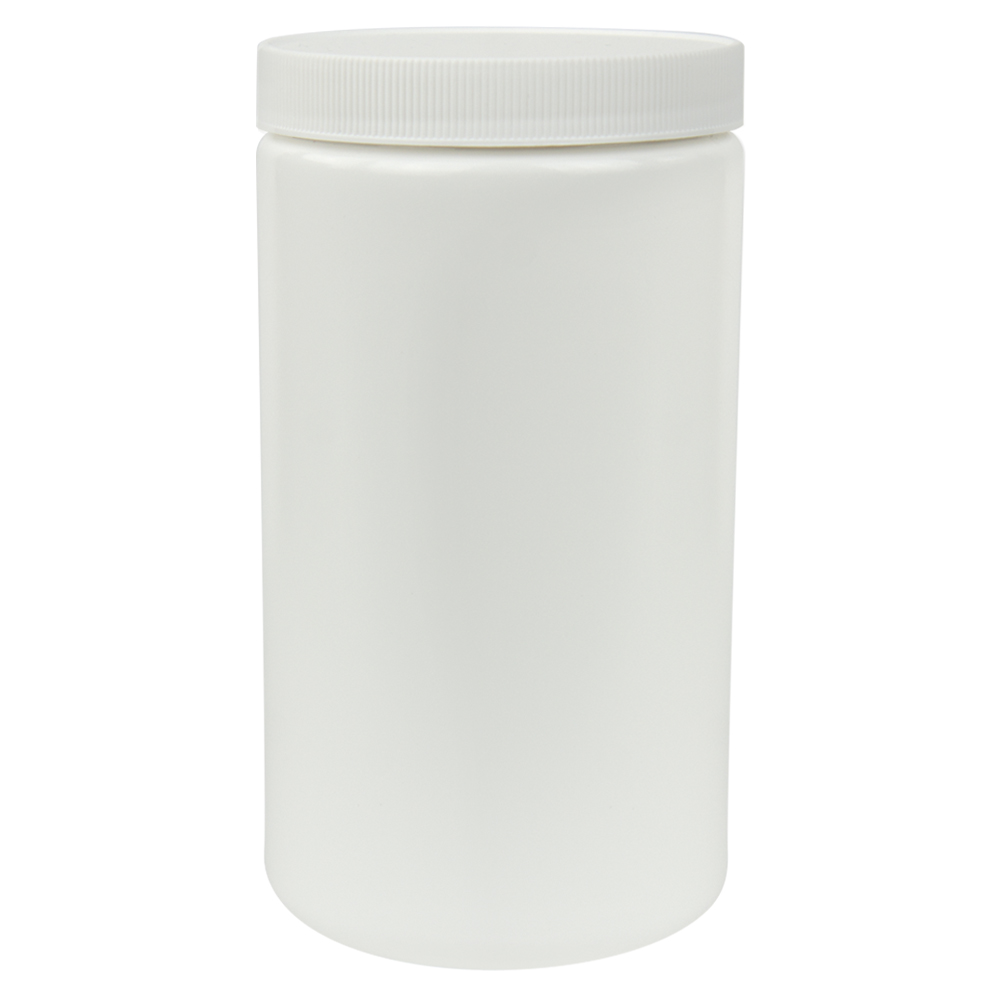 32 oz. White HDPE Wide Mouth Round Jar with 89/400 White Ribbed Cap ...