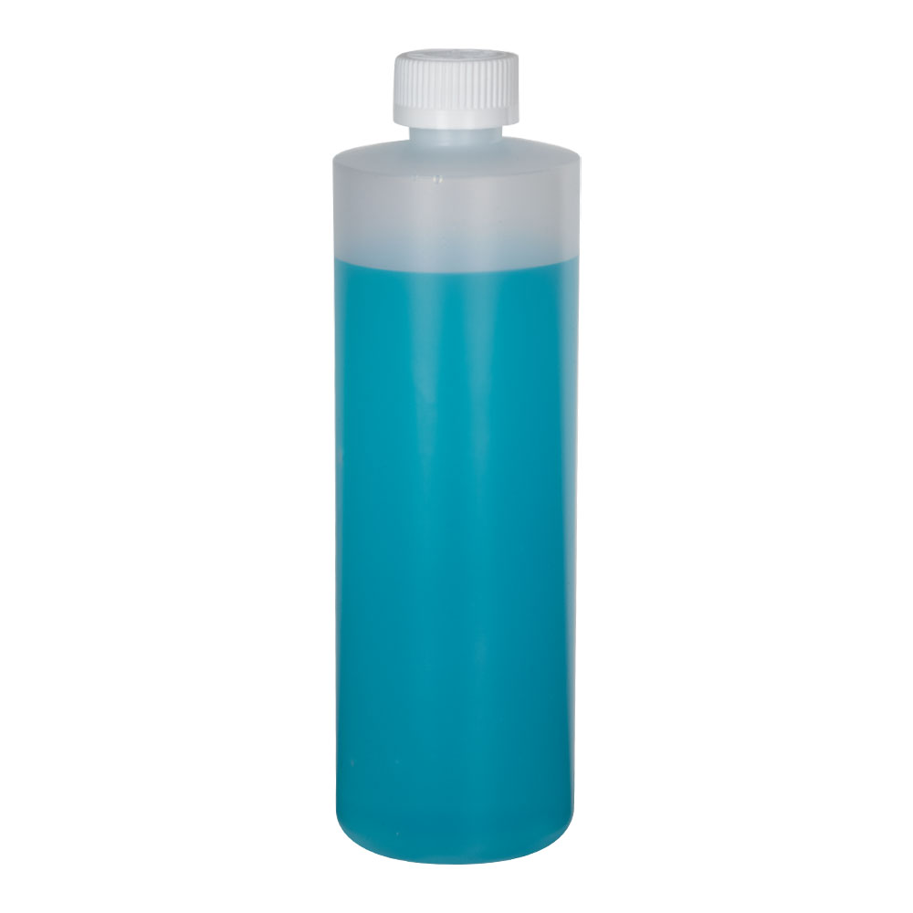 16 oz. Natural HDPE Cylindrical Sample Bottle with 24/400 White Ribbed ...