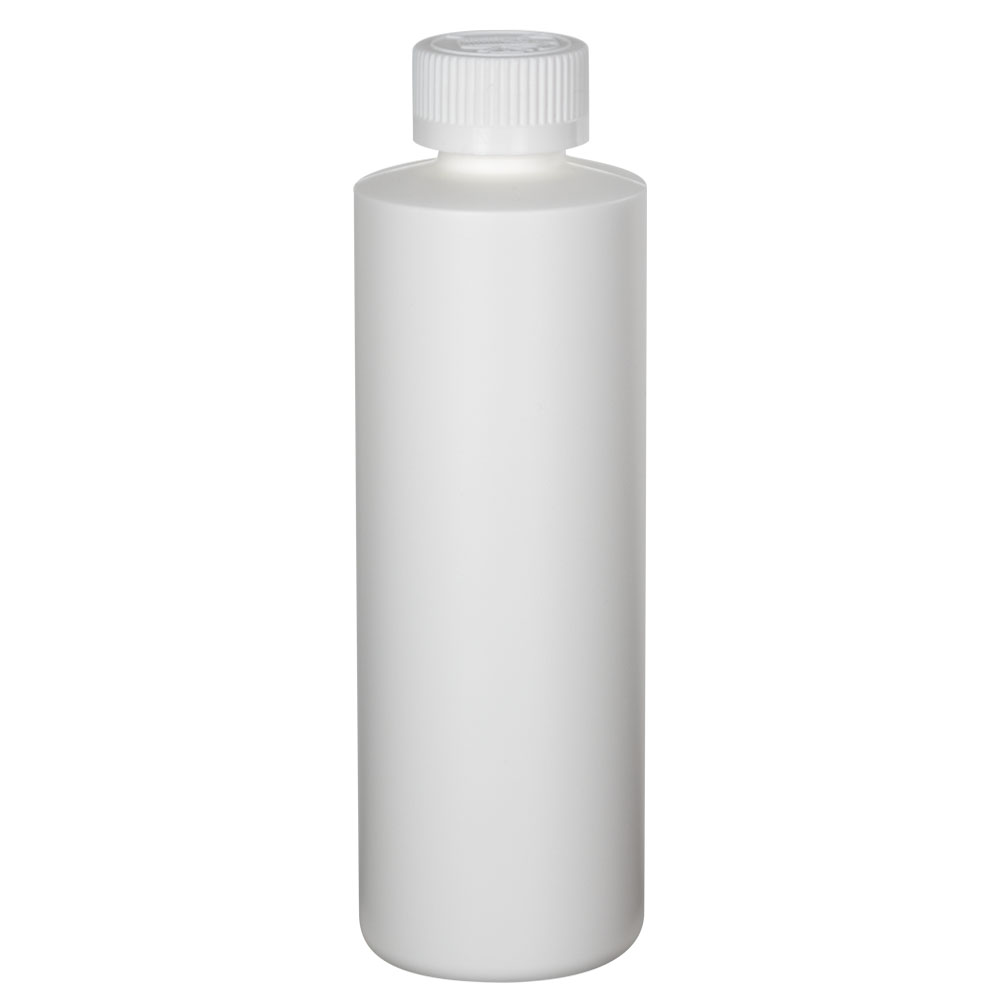 8 oz. White HDPE Cylindrical Sample Bottle with 24/400 White ...