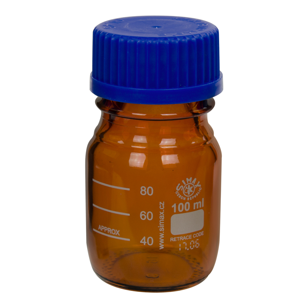 100mL Amber Glass Round Media Storage Bottle with GL45 Cap | U.S. Plastic Corp.