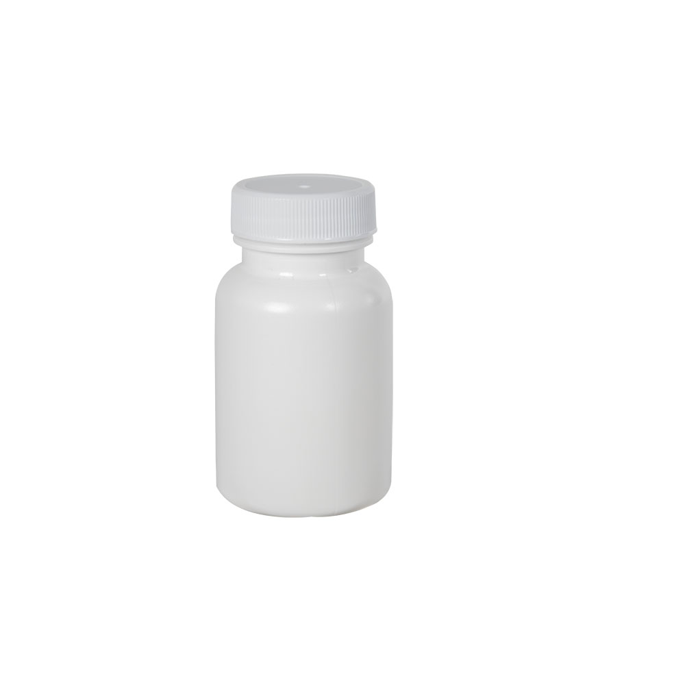 75cc/2.5 oz. White HDPE Packer Bottle with 33/400 White Ribbed Cap with ...