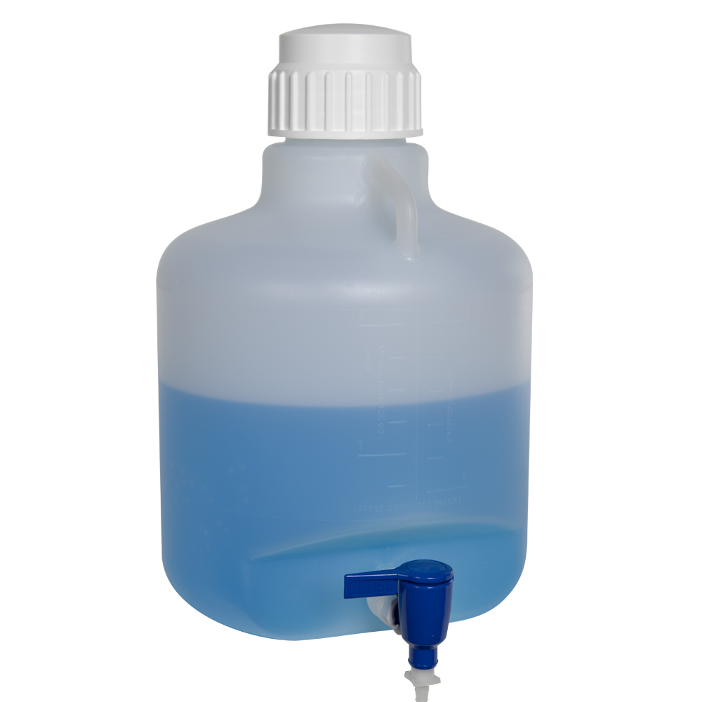10 Liter Diamond® RealSeal™ Round Polypropylene Carboy with Spigot | U.S. Plastic Corp.
