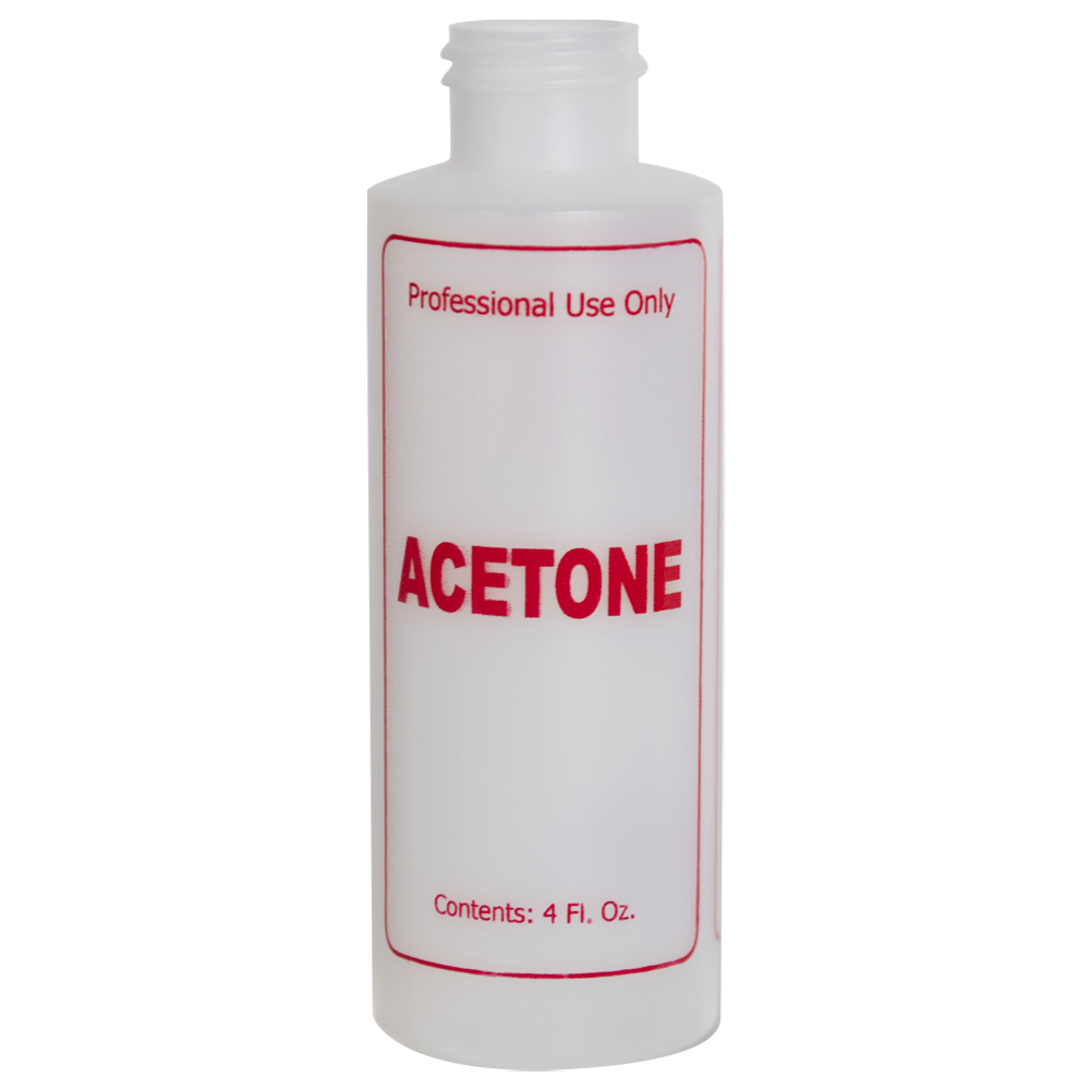 4 oz. Natural HDPE Cylinder Bottle with 24/410 Neck & Red "Acetone ...
