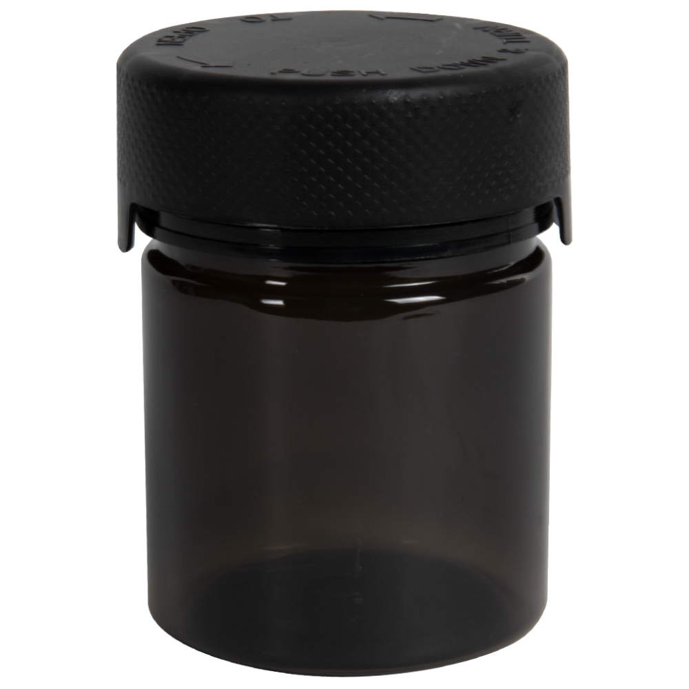 3 oz. (90cc) Translucent Black PET Aviator Container with Black CRC Cap ...