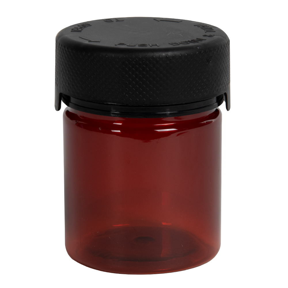 3 oz./90cc Translucent Amber PET Aviator Container with Black CR Cap ...