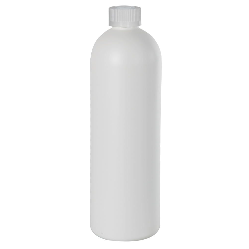 16 oz. White HDPE Cosmo Bottle with 24/410 White Polypropylene Ribbed ...