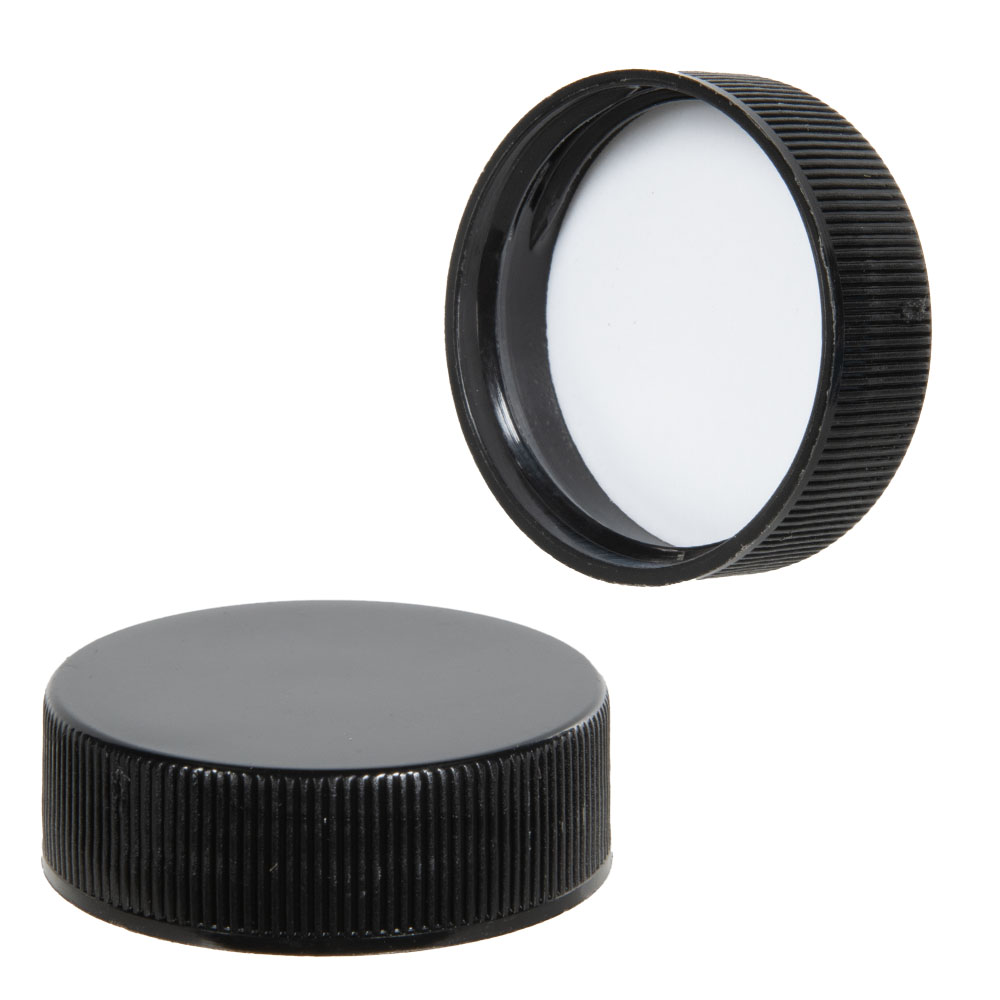 33/400 Black Ribbed Polypropylene Cap with F217 Liner | U.S. Plastic Corp.