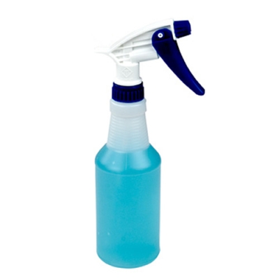 16 oz. Natural HDPE Round Spray Bottle with 28/400 Blue & White Sprayer ...