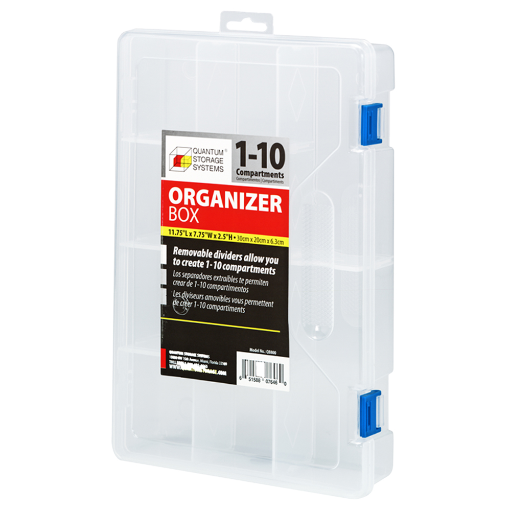 1-10 Compartment Clear Storage Box with Blue Latch | U.S. Plastic Corp.