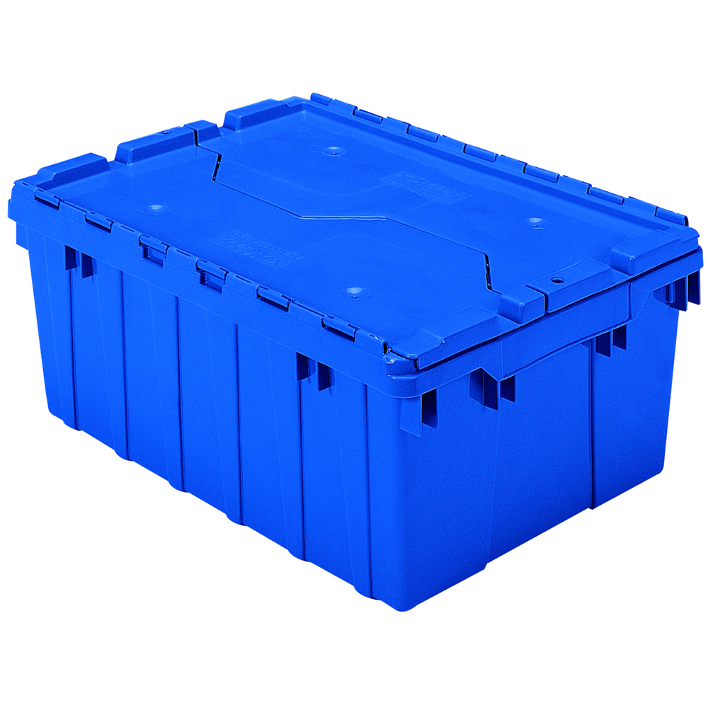 Blue Akro Mils® Attached Lid Container 21 1 2 L X 15 W X 9 Hgt Od