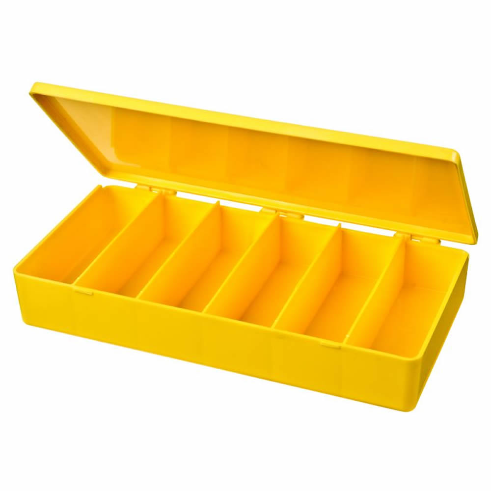 M-Series Yellow Polypropylene Box with 6 Compartments - 8" L x 4" W x 1 ...