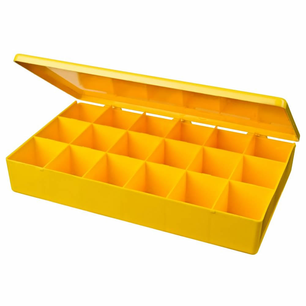 M-Series Yellow Polypropylene Box with 18 Compartments - 10.5" L x 6.19 ...