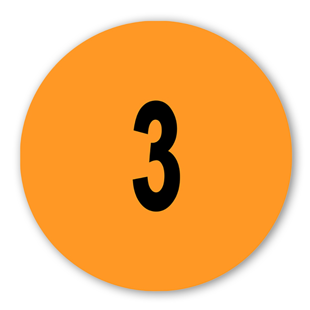 Number "3" Round Paper Label with Light Orange Background - 2" Dia. | U ...