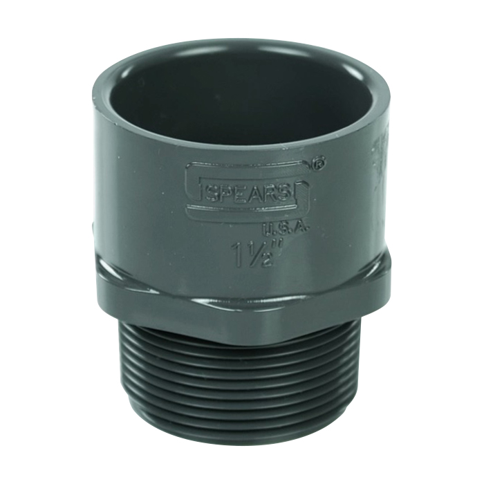 1-1/2" Schedule 40 Gray PVC MIPT x Socket Male Adapter | U.S. Plastic Corp.
