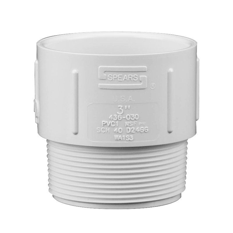 3" Schedule 40 White PVC MIPT x Socket Male Adapter | U.S. Plastic Corp.